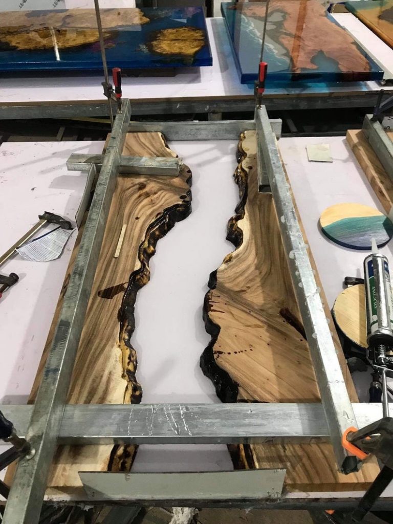 Blue River Epoxy Inlay Burl Wood Coffee Table - Woodify Canada