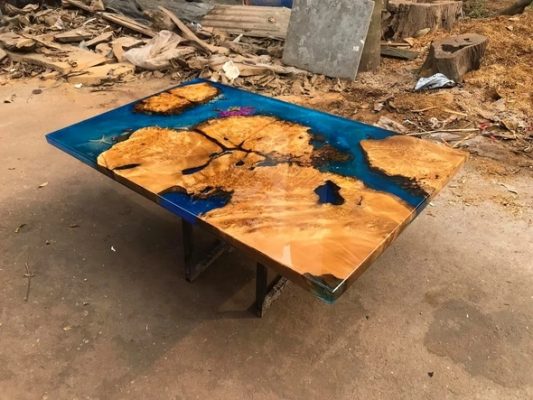 Epoxy Resin Burl Coffee Table Custom 3D Fish - Woodify Canada