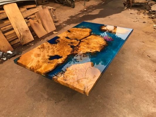 Epoxy Resin Burl Coffee Table Custom 3D Fish - Woodify Canada