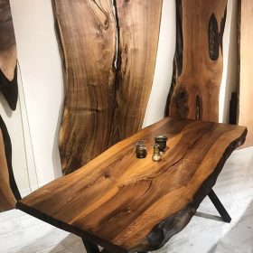 Live Edge Suar Slab Dining Table (200cm) with Slab Wooden Legs ...