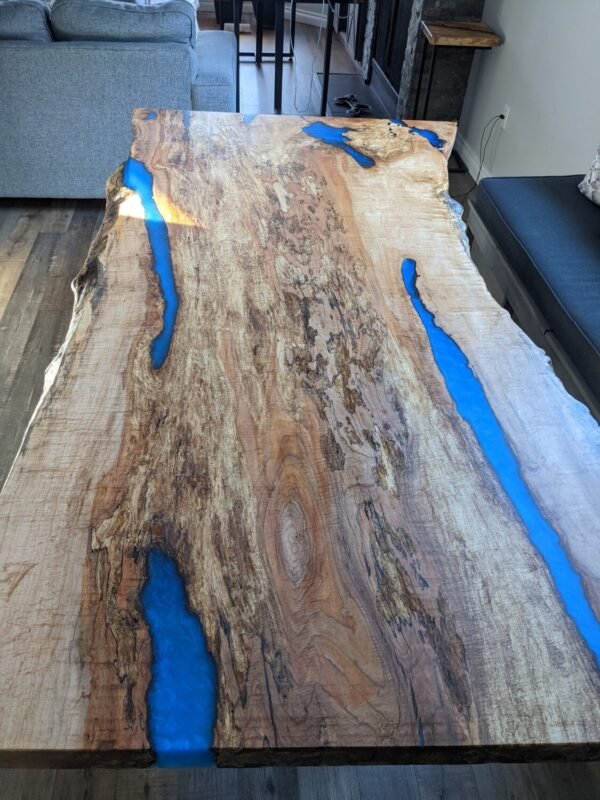 Spalted Maple Blue Epoxy River Table - Woodify Canada