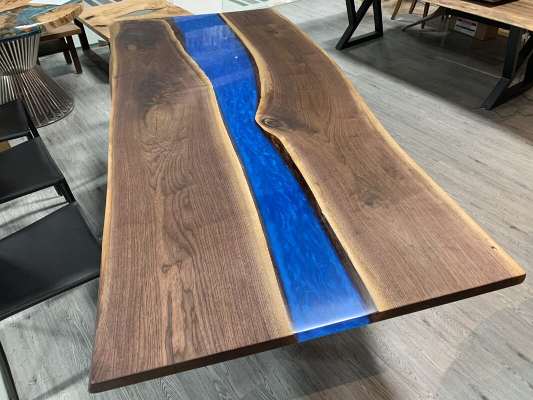 8.5ft Live Edge Walnut Epoxy River Table Blue - Woodify Canada