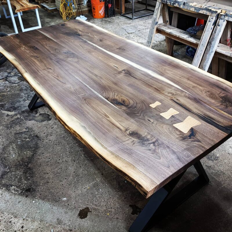Walnut Live Edge Table with Red Oak Bowties - Woodify Canada