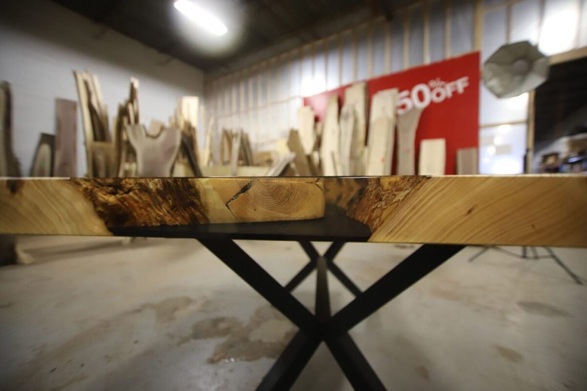 Ash Dining Table with Clear Epoxy River - Woodify Canada