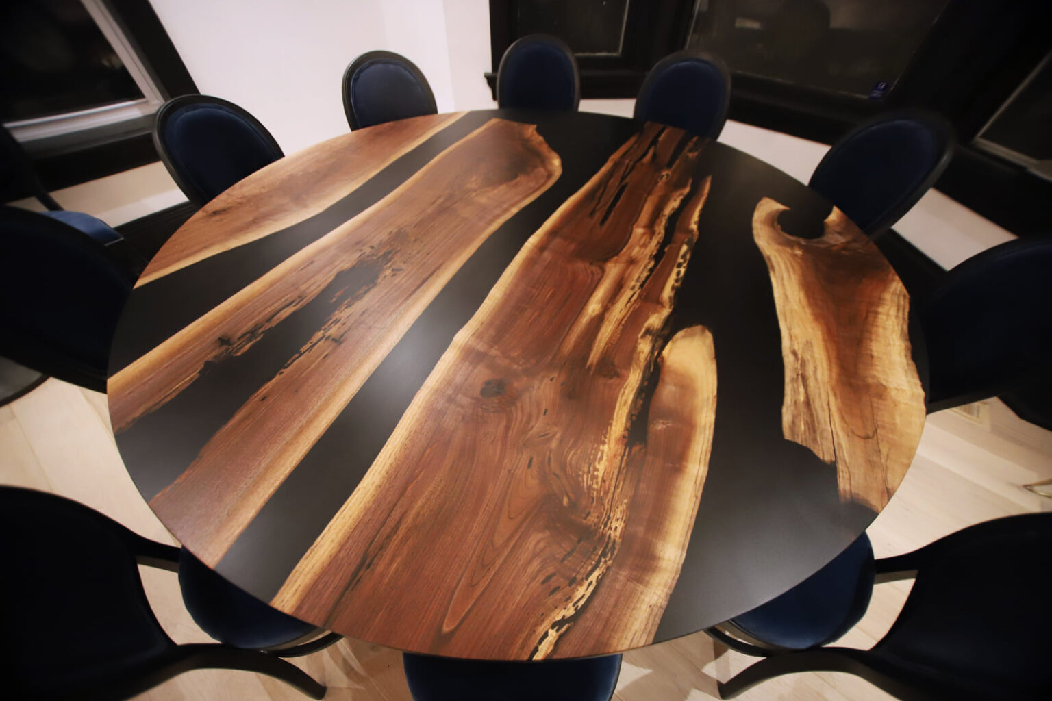 Round Walnut Resin Dining Table - Woodify Canada