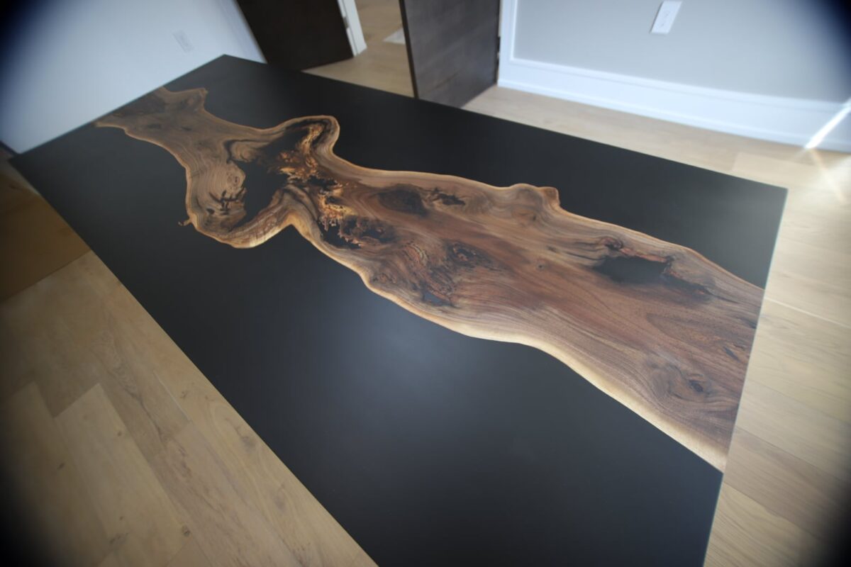 Matte Black Epoxy Desk with Walnut Slab - Woodify Canada