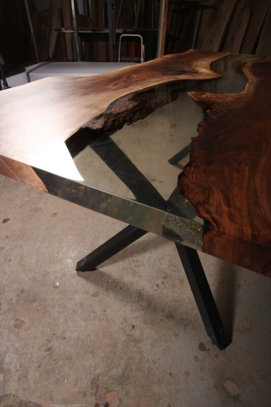 Live Edge Walnut Kitchen River Table with K shaped Legs - Woodify Canada