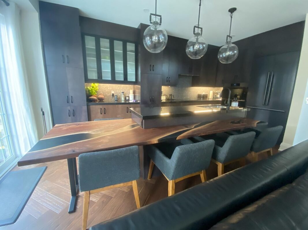 Black Walnut Epoxy River Custom Kitchen Counter Top - Woodify Canada