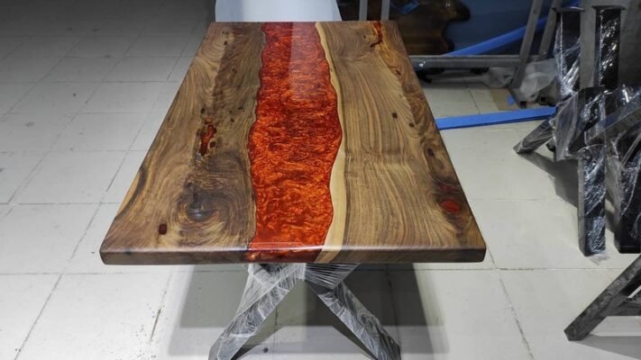 Dark Walnut Metallic Red Epoxy Table - Woodify Canada