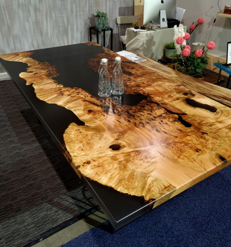 Big Leaf Maple Burl Slab with dark smoke resin - Woodify Canada