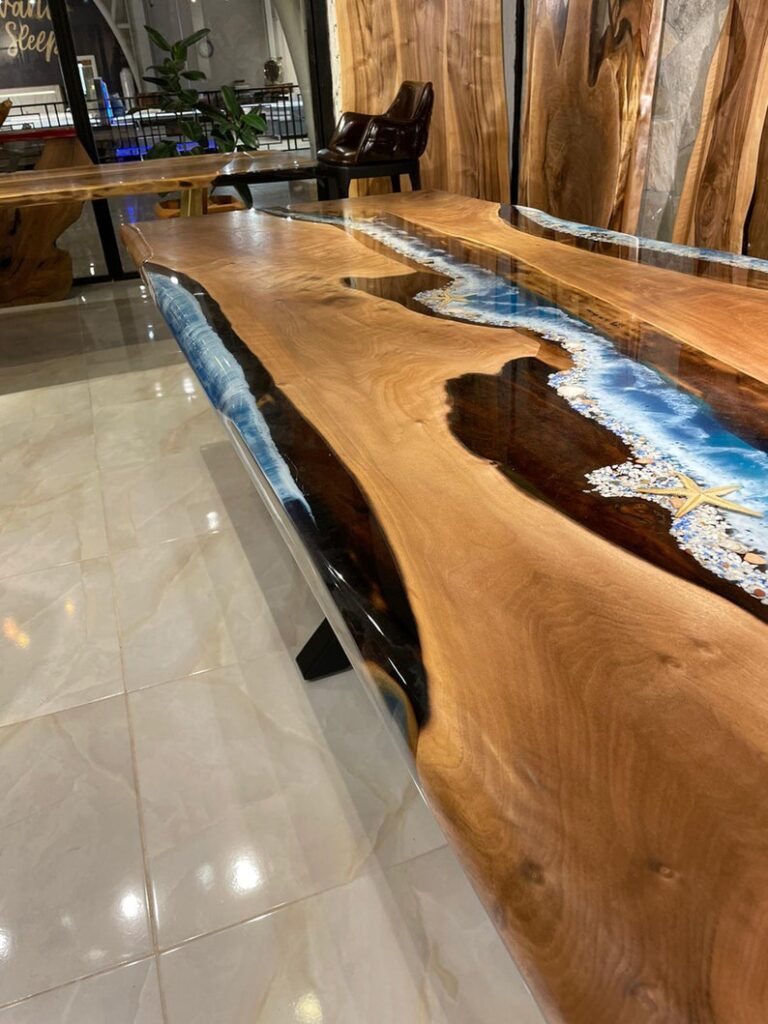Custom Live Edge Epoxy Ocean Wave Dining Table - Woodify Canada