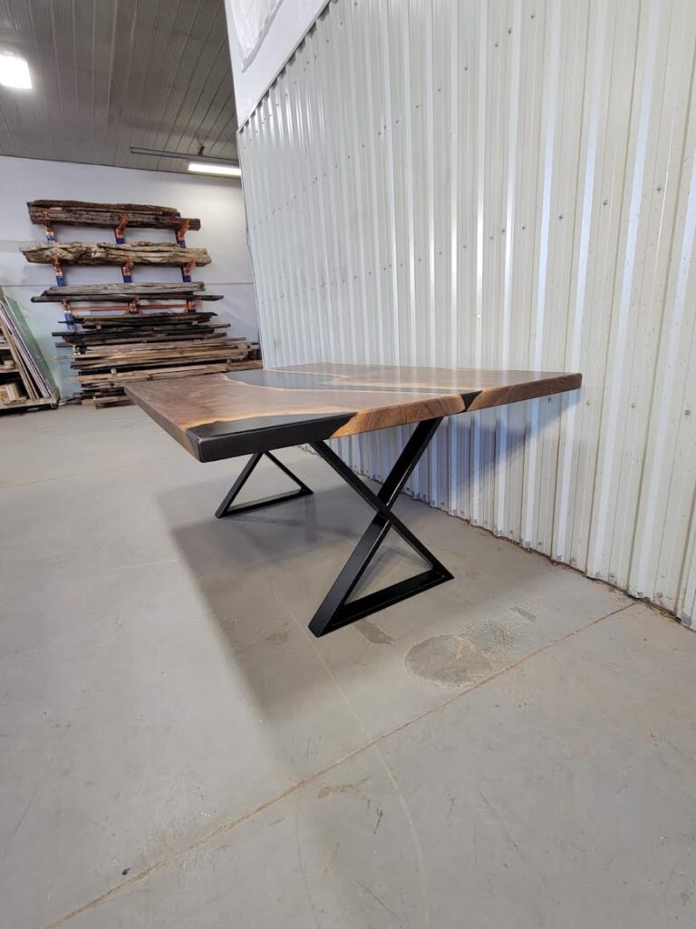 Walnut Dining Table 6ft x 4ft Black Epoxy with Z-Shaped Legs - Woodify ...
