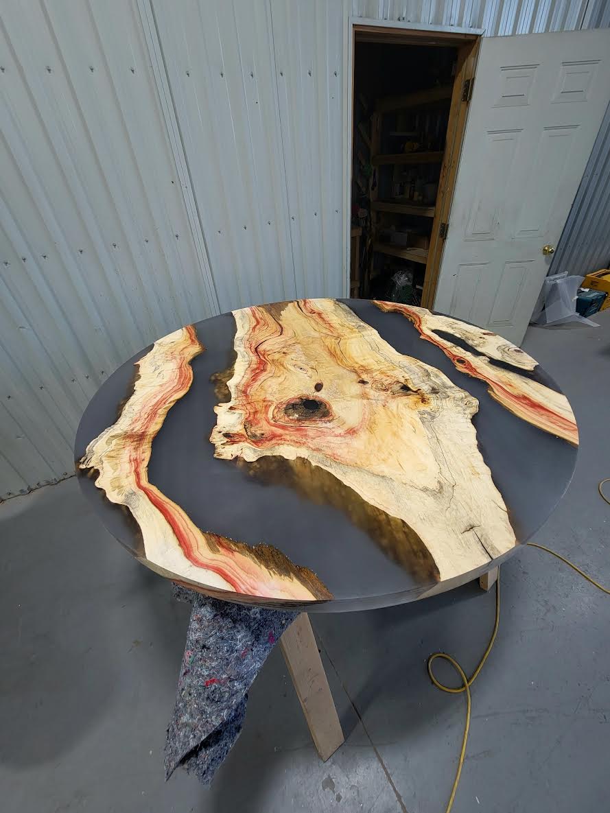 5ft Round Smokey Grey Epoxy River Dining Table - Woodify Canada