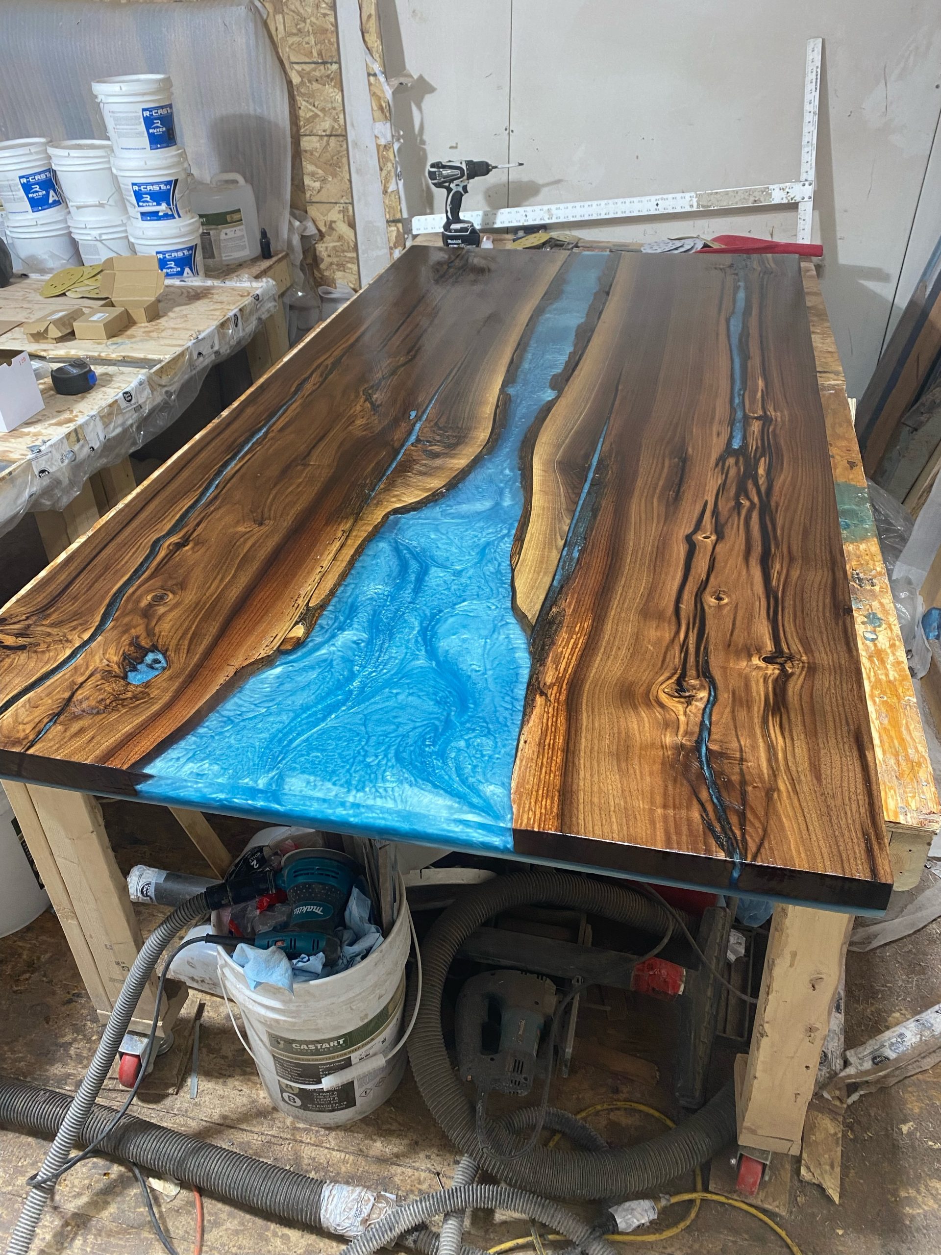 7ft x 3.5ft Black Walnut Clear Top Epoxy River Dining Table - Woodify ...