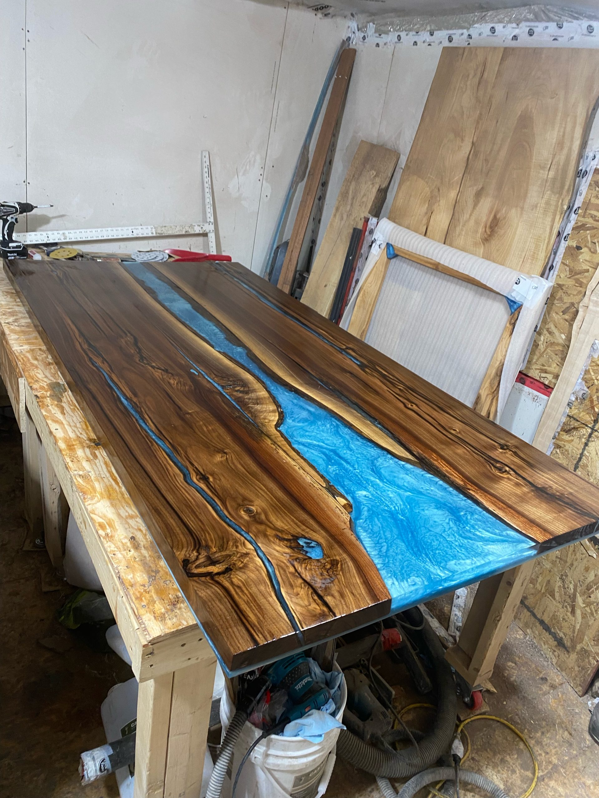 7ft x 3.5ft Black Walnut Clear Top Epoxy River Dining Table - Woodify ...